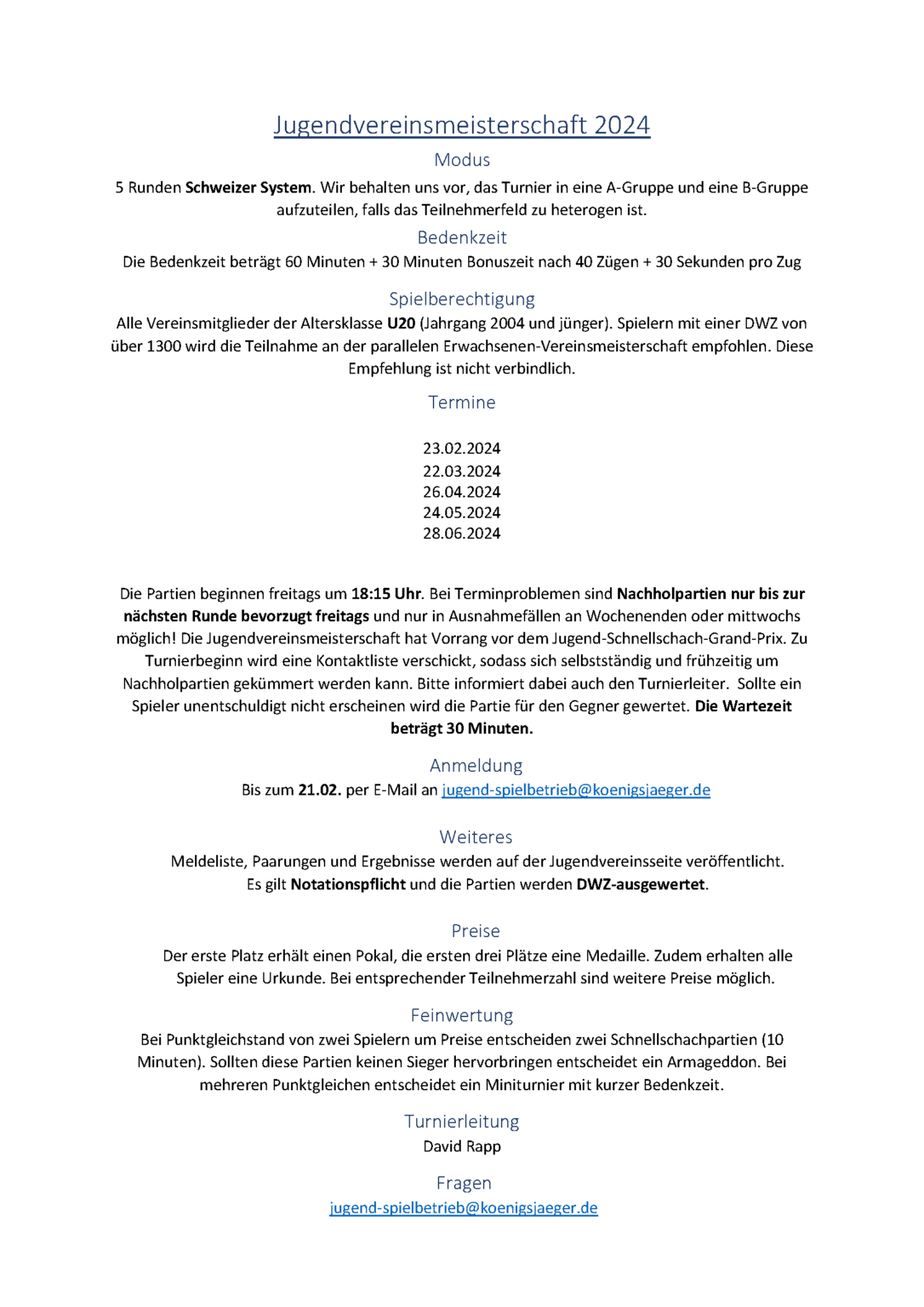 Jugendvereinsmeisterschaft 2024 - Jugend des Schachvereins Königsjäger ...